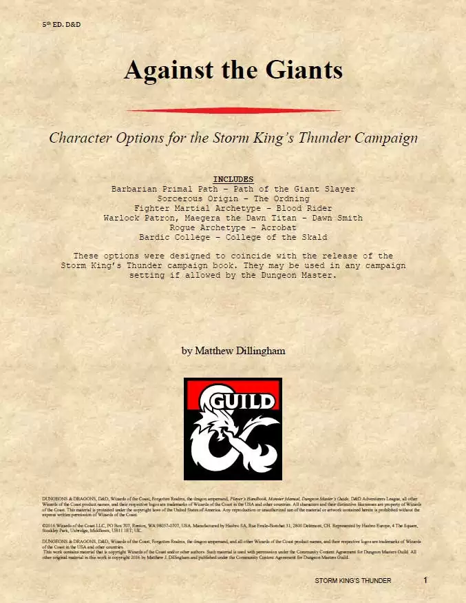 Storm King's Thunder Character Options - Dungeon Masters Guild ...