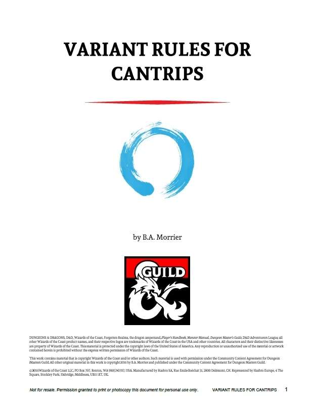 Variant Rules For Cantrips - Dungeon Masters Guild | DriveThruRPG