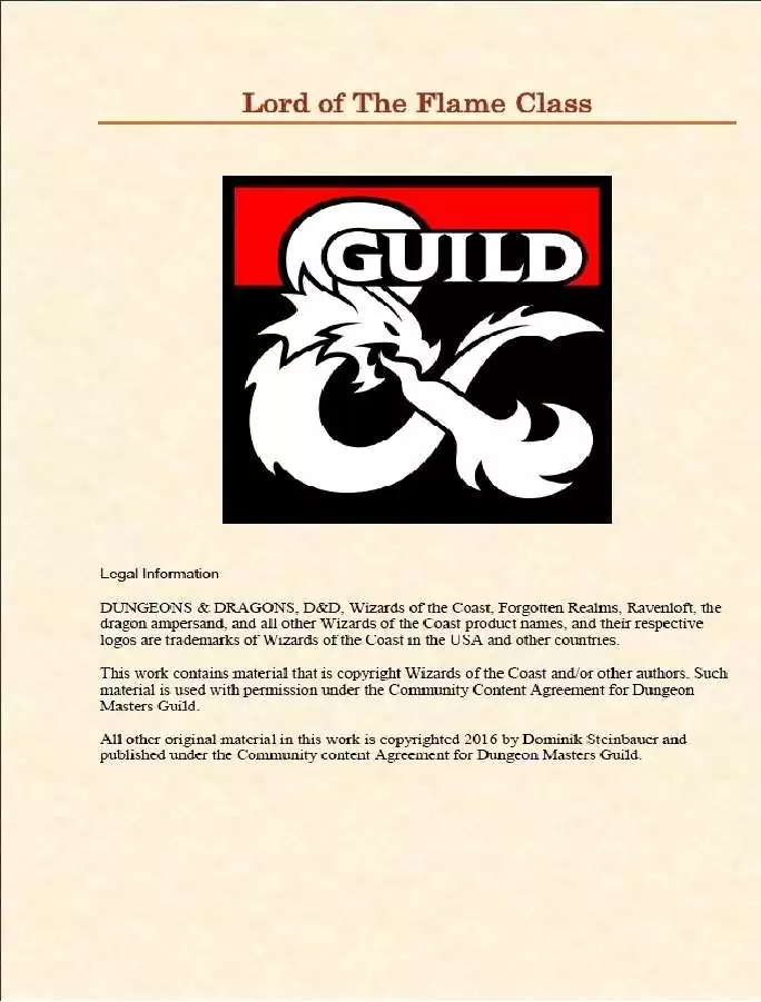 Lord of The Flame 5th Ed. Class - Dungeon Masters Guild | DriveThruRPG