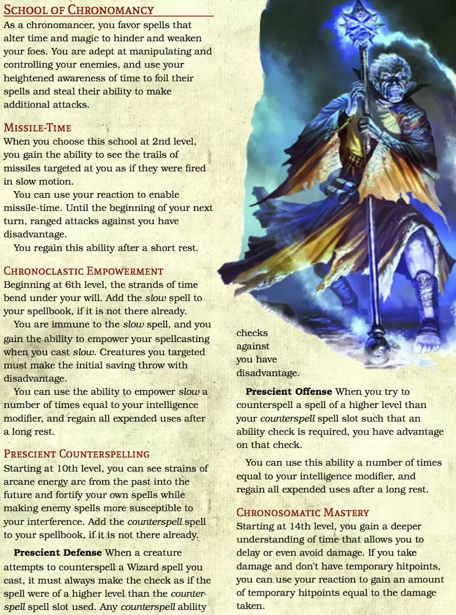 Chronomancer: The School of Chronomancy (5e Wizard Tradition/Archetype ...