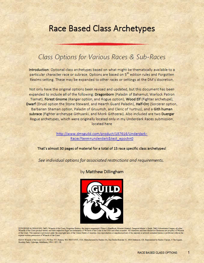 Race Based Class Archetypes - Dungeon Masters Guild | DriveThruRPG