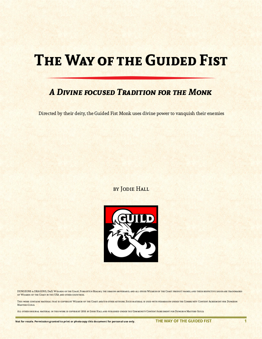 Monk Monastic Tradition: Way of the Guided Fist - Dungeon Masters Guild ...