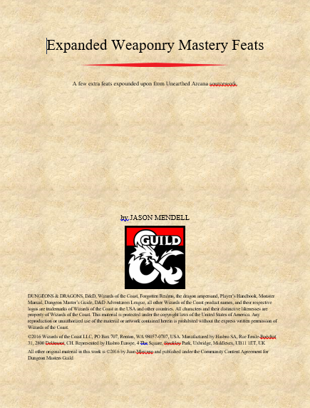 D&D 5e - Expanded Weapon Mastery Feats - Dungeon Masters Guild ...