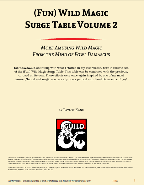 (Fun) Wild Magic Surge Table Vol. 2 - Dungeon Masters Guild | DriveThruRPG
