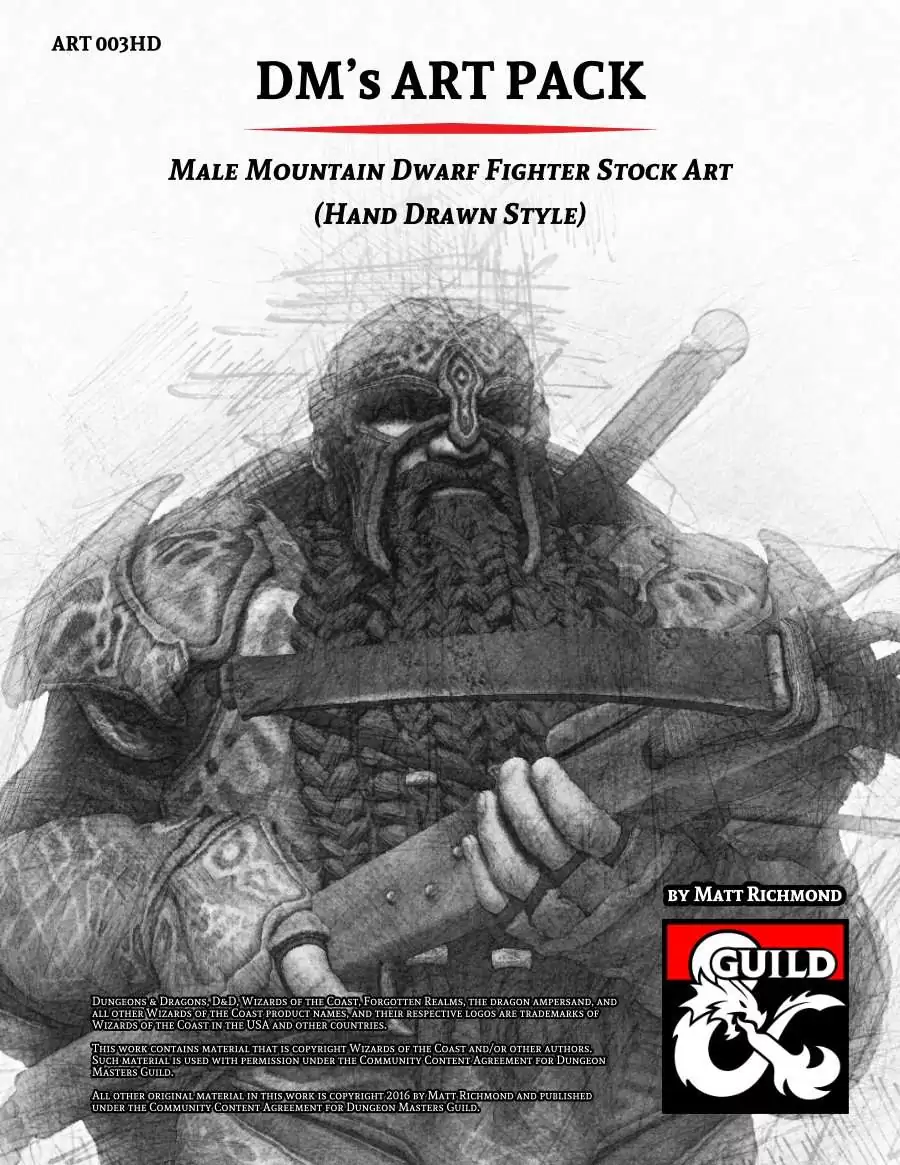 ART003HD Male Mountain Dwarf Fighter Stock Art (Hand Drawn Style ...