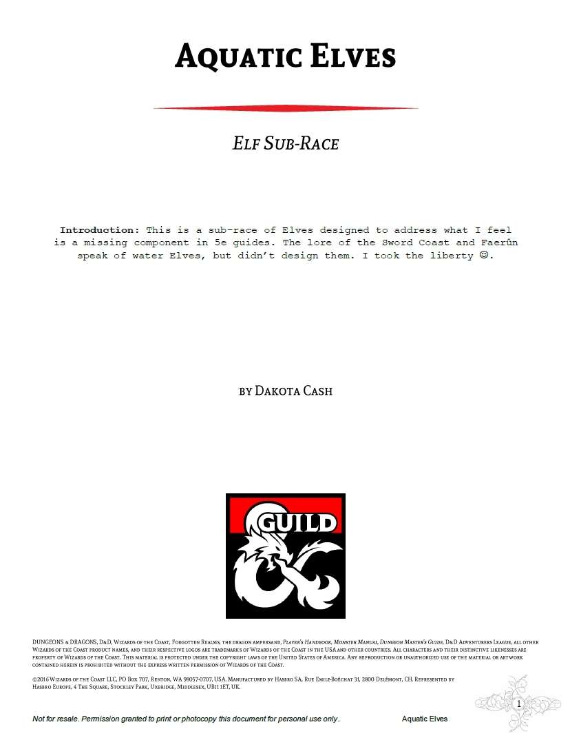 Elf Sub-Race - Aquatic Elves - Dungeon Masters Guild | DriveThruRPG