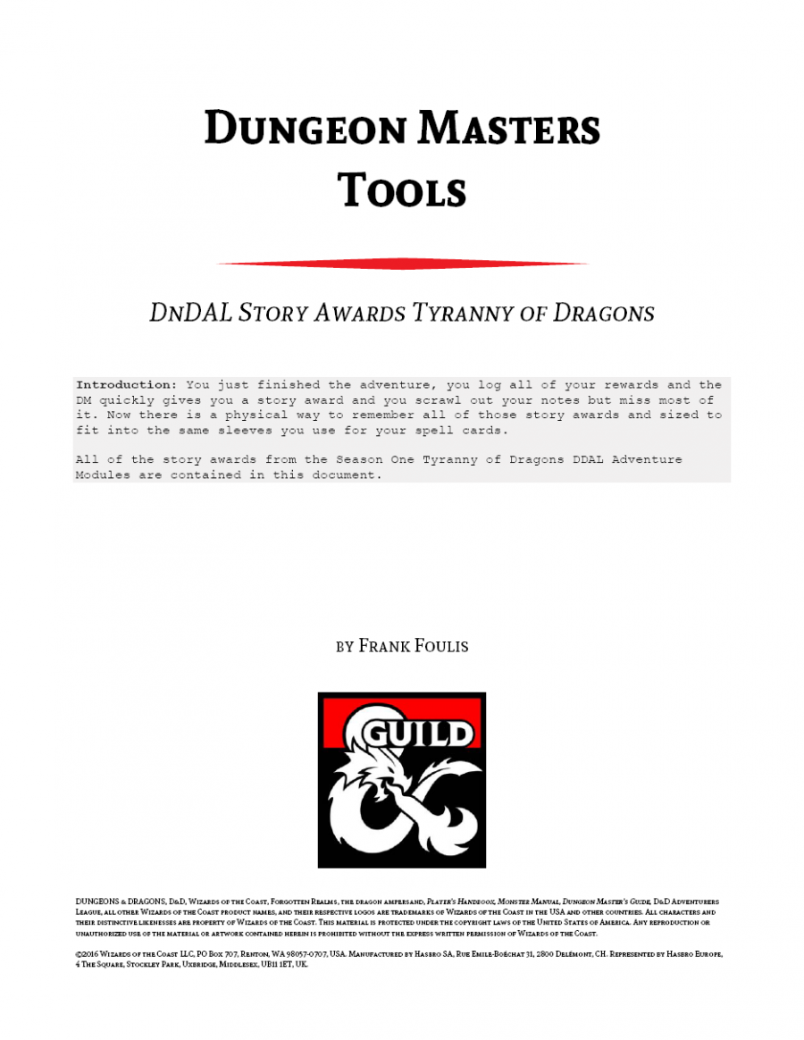 Dungeon Master Tools: DnDAL Story Awards Tyranny of Dragons - Dungeon ...