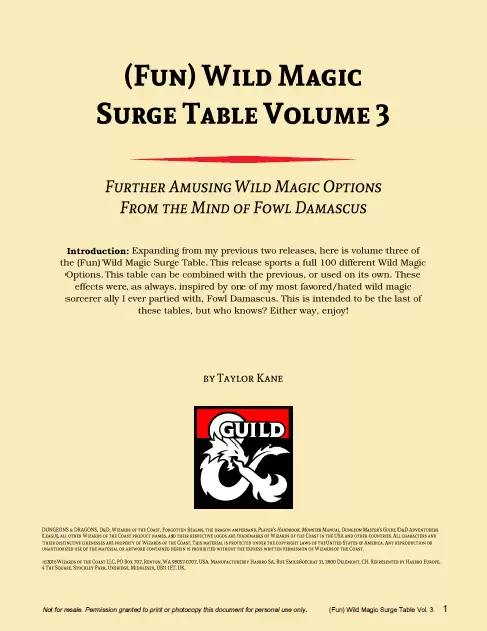 (Fun) Wild Magic Surge Table Vol. 3 - Dungeon Masters Guild | DriveThruRPG