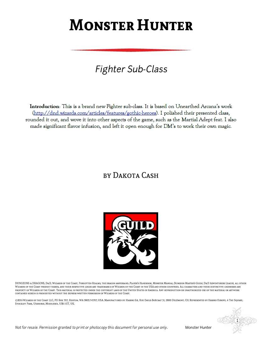 Monster Hunter Fighter - Dungeon Masters Guild | DriveThruRPG