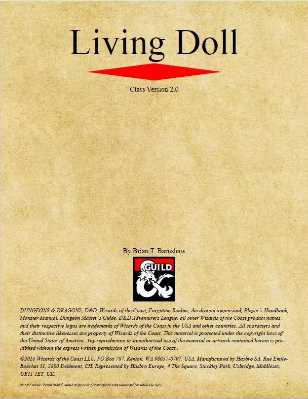 Living Doll Class(D&D 5e) - Dungeon Masters Guild | DriveThruRPG