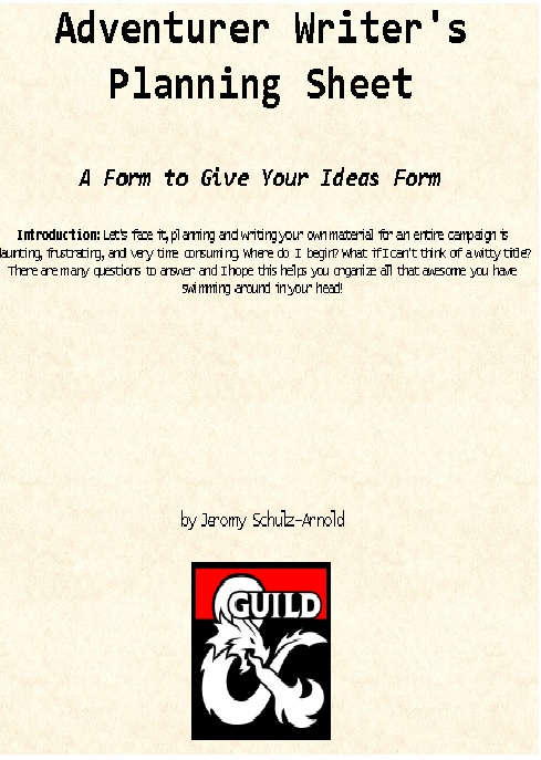 Adventure Writer's Planning Sheet - Dungeon Masters Guild | DriveThruRPG