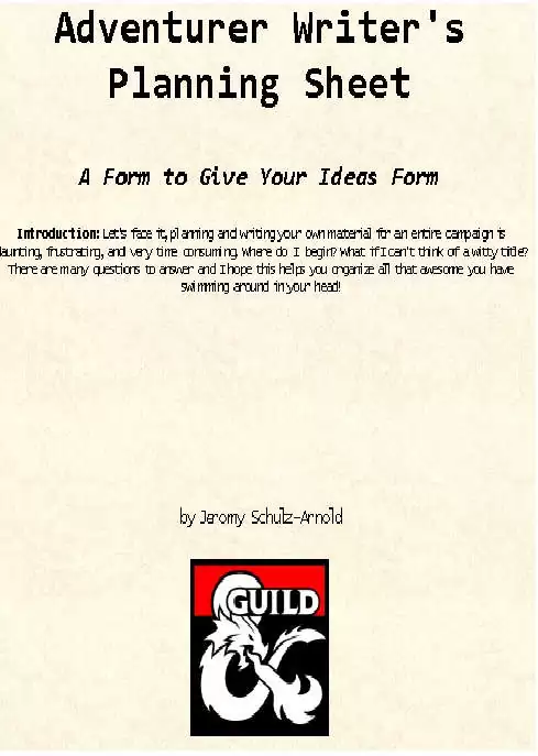 Adventure Writer's Planning Sheet - Dungeon Masters Guild | DriveThruRPG