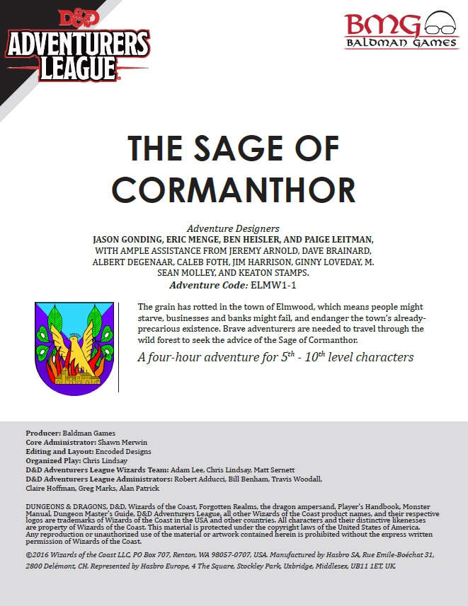 CCC-BMG-16 ELM 1-1 The Sage of Cormanthor - Dungeon Masters Guild ...