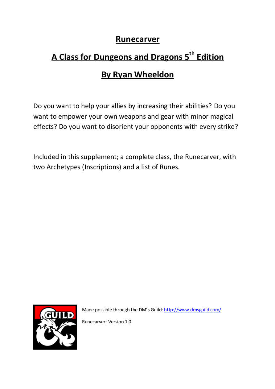 Runecarver Class, Archetypes and Runes - Dungeon Masters Guild ...