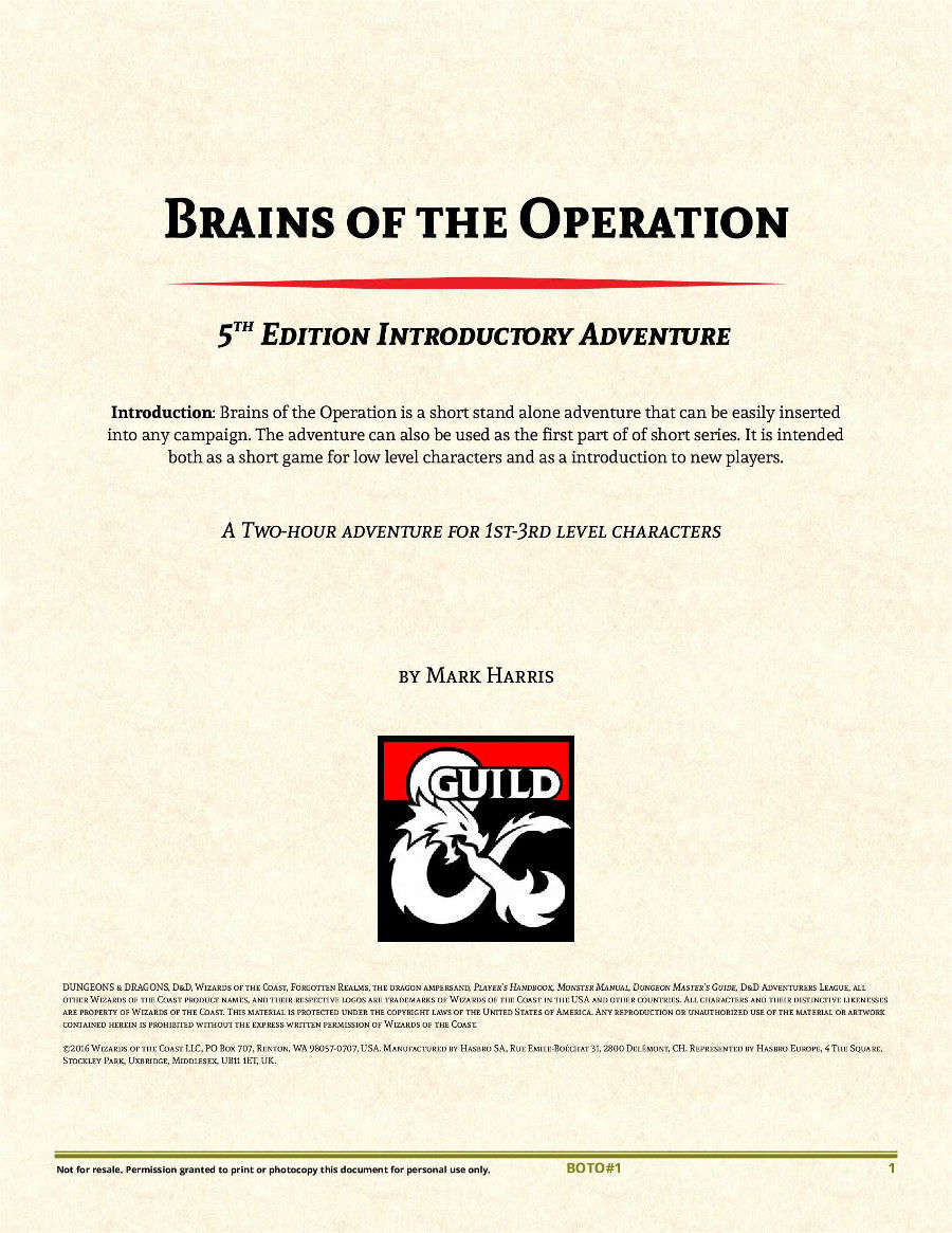 Brains of the Operation - Part 1 - Dungeon Masters Guild | DriveThruRPG