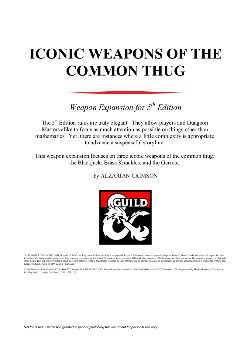 Iconic Weapons of the Common Thug - Dungeon Masters Guild | DriveThruRPG