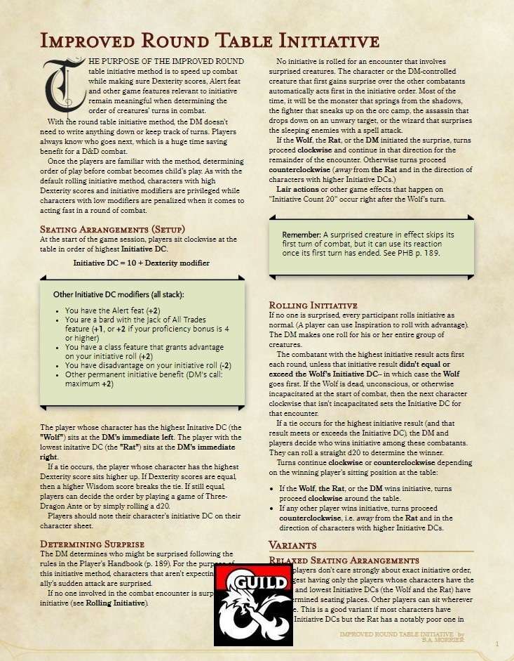 Improved Round Table Initiative - Dungeon Masters Guild | DriveThruRPG