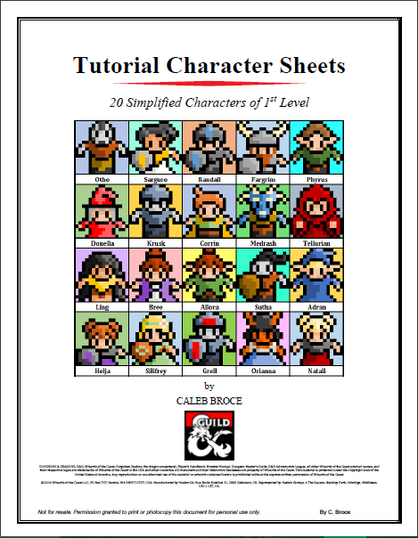 Tutorial Character Sheets - Dungeon Masters Guild | DriveThruRPG