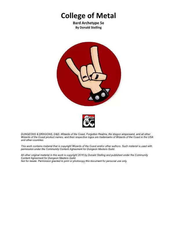 College of Metal Bard Archetype - Dungeon Masters Guild | DriveThruRPG