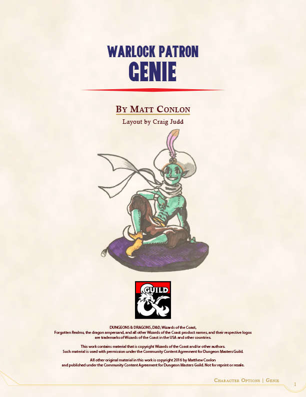 Warlock Patron: Genie - Dungeon Masters Guild | DriveThruRPG