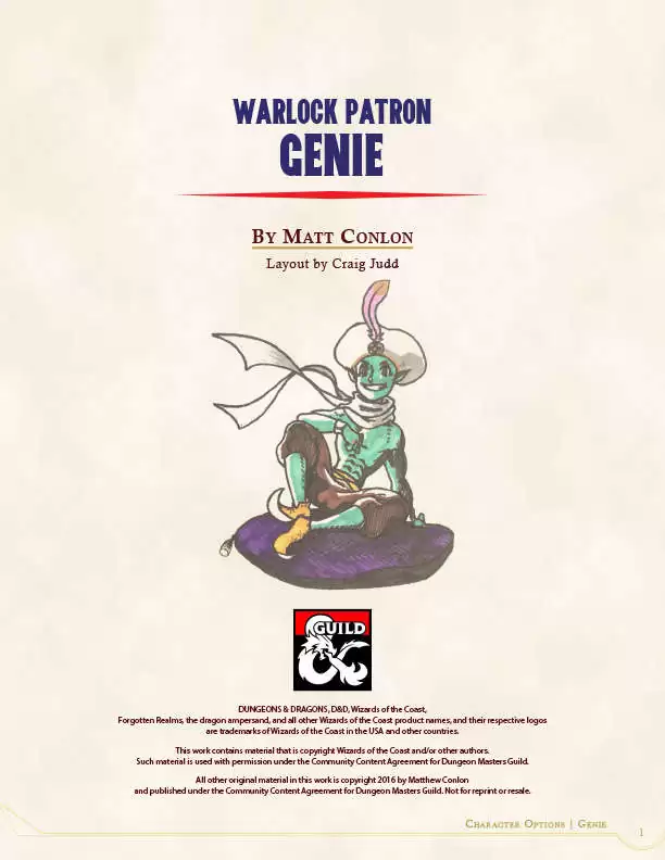Warlock Patron: Genie - Dungeon Masters Guild | DriveThruRPG