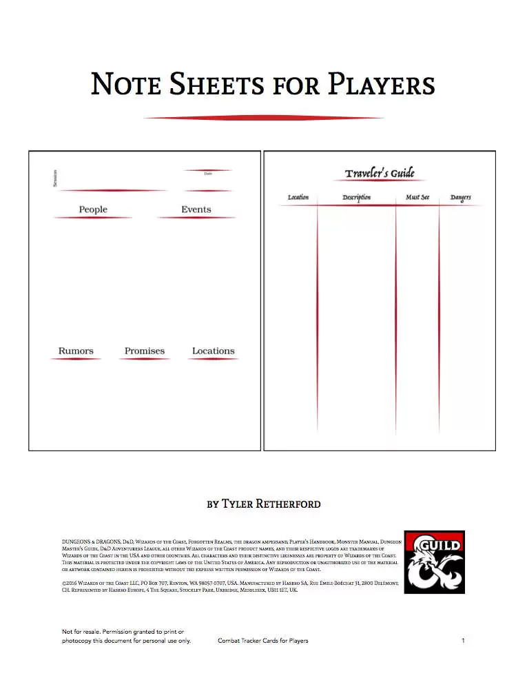 Note Sheets for Players - Dungeon Masters Guild | DriveThruRPG