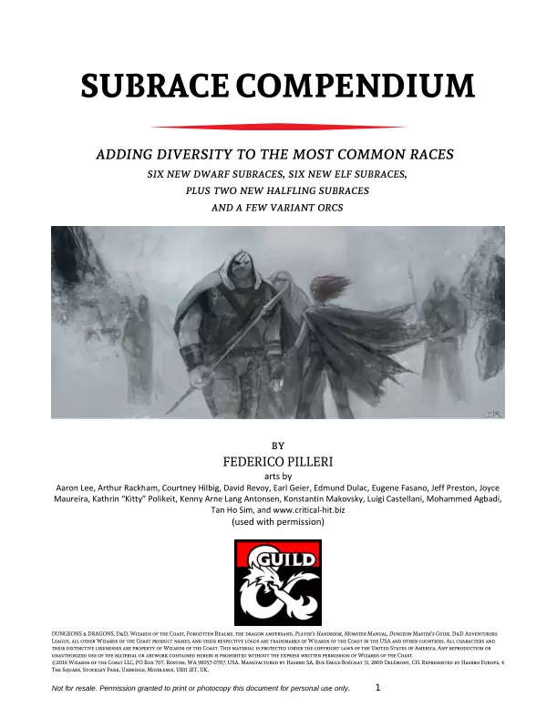 Subrace Compendium - Dungeon Masters Guild | DriveThruRPG