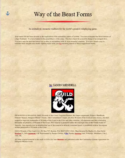 D&D 5e - Monastic Tradition: Way of the Beast Forms - Dungeon Masters ...