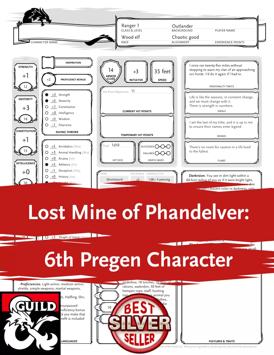 Lost Mine of Phandelver: 6th Pregen Character - Dungeon Masters Guild ...