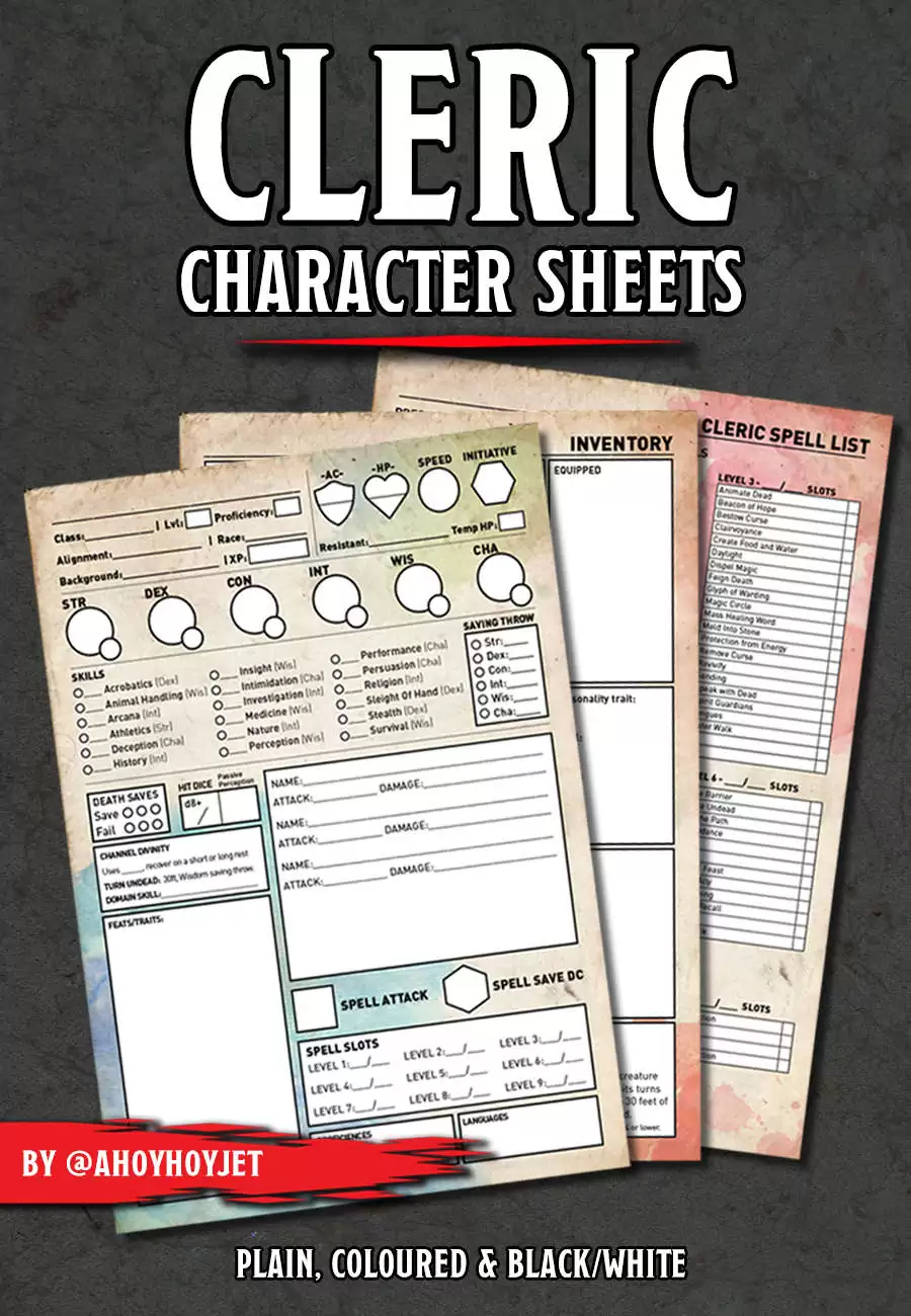 Cleric Character Sheets - Dungeon Masters Guild | DriveThruRPG