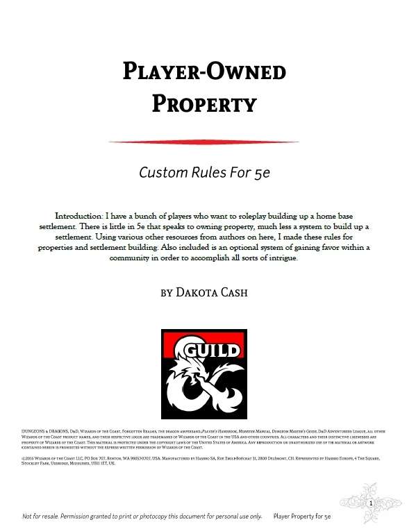 Player-Owned Property for 5e - Dungeon Masters Guild | DriveThruRPG
