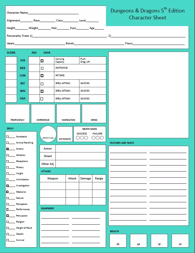 Fillable 5e Character Sheets with 2e Feel - Dungeon Masters Guild ...