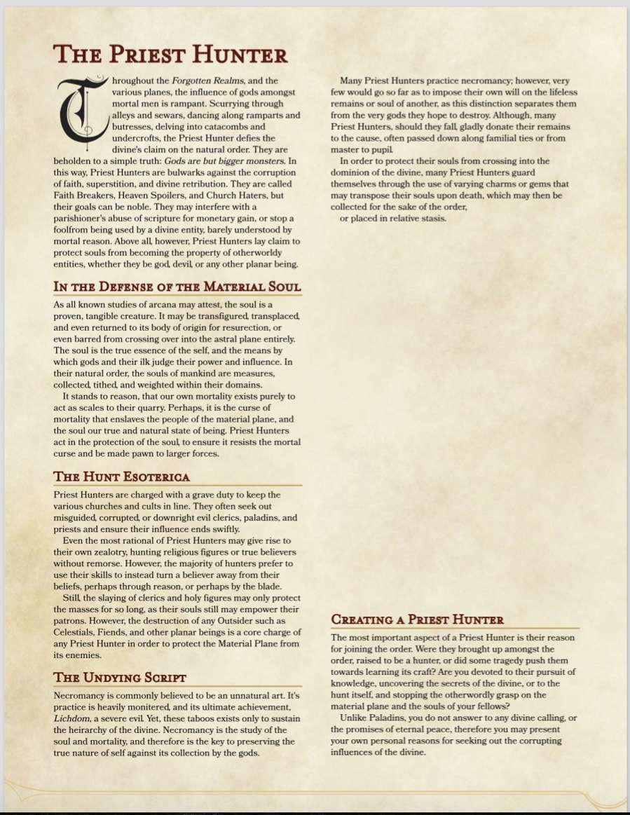 Priest Hunter (Apostate Character Class Variant) - Dungeon Masters ...