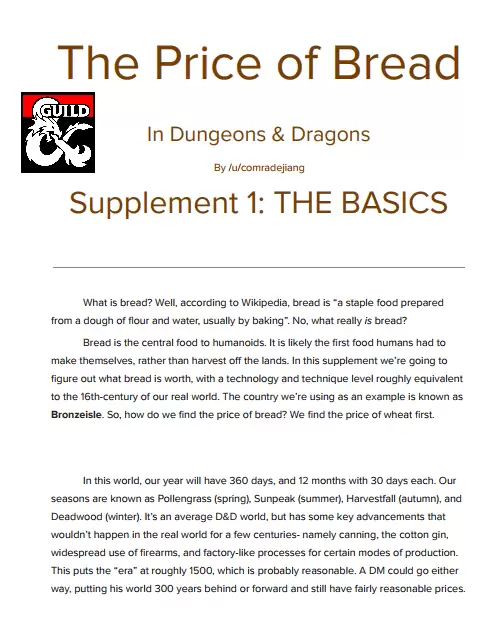 The Price of Bread Part 1 - Dungeon Masters Guild | DriveThruRPG