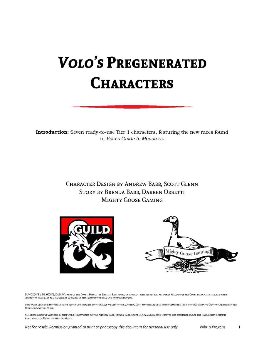 Volo's Pregenerated Characters - Dungeon Masters Guild | DriveThruRPG