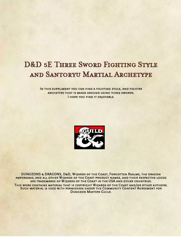 D&D 5E Three Sword Fighting Style and Santoryu Martial Archetype ...