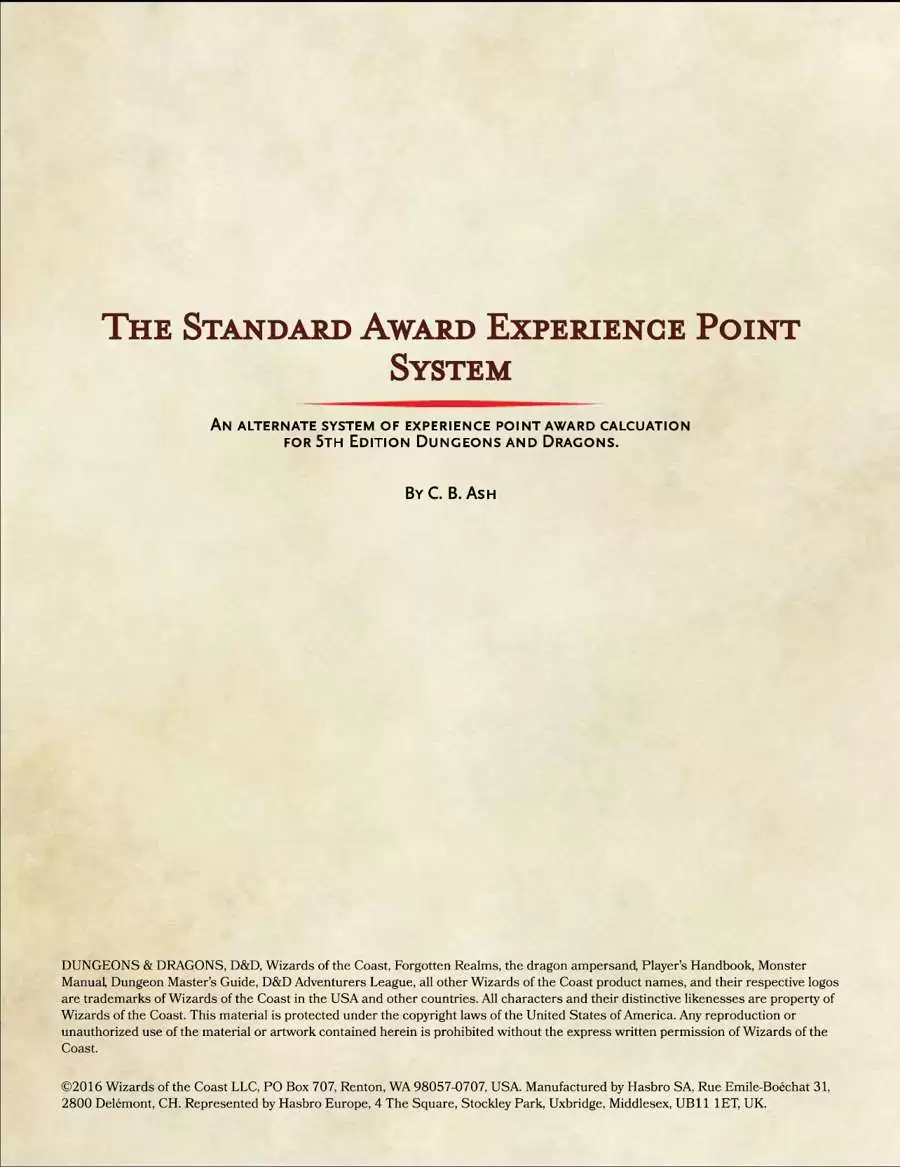 Standard Award Experience Point System - Dungeon Masters Guild ...