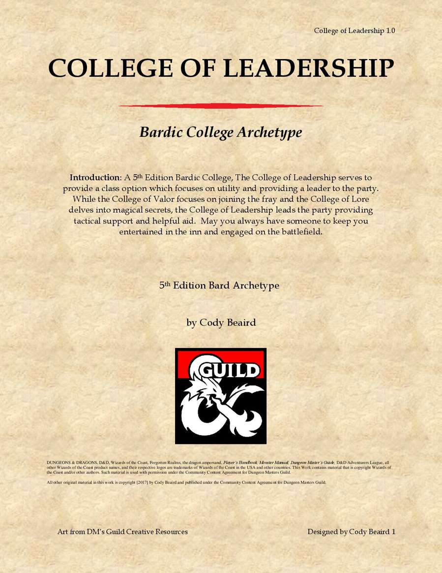 Bardic College: College of Leadership - Dungeon Masters Guild ...