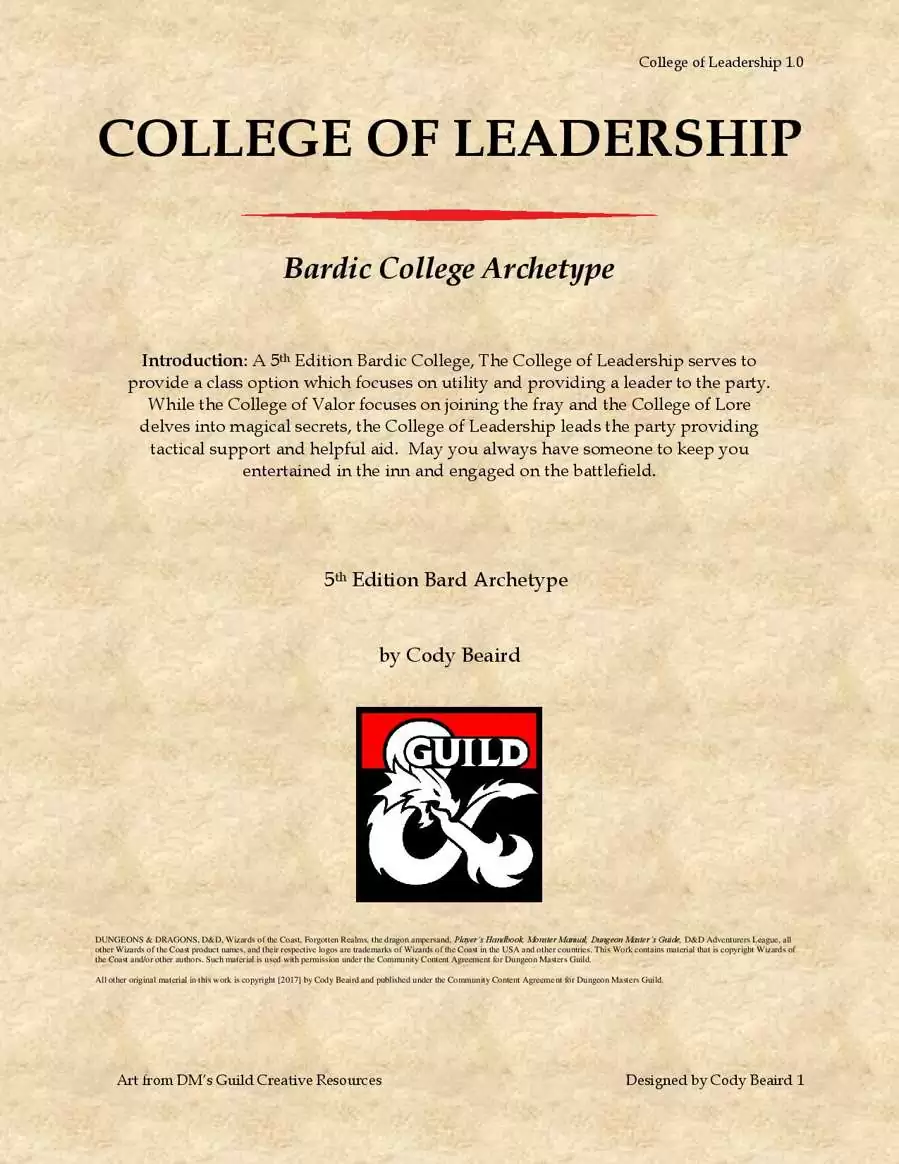 Bardic College: College of Leadership - Dungeon Masters Guild ...