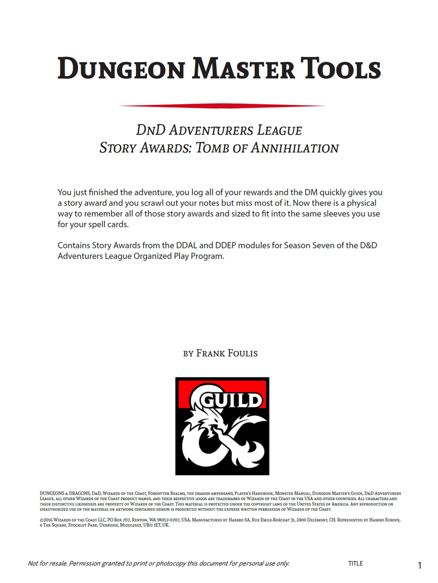 Dungeon Master Tools: DnDAL Story Awards Tomb of Annihilation - Dungeon Masters Guild | DriveThruRPG