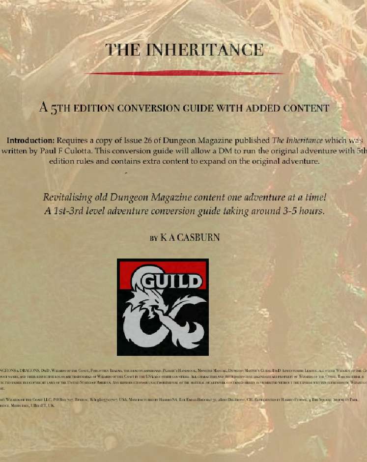 The Inheritance: Dungeon #26 Conversion Guide - Dungeon Masters Guild | DriveThruRPG