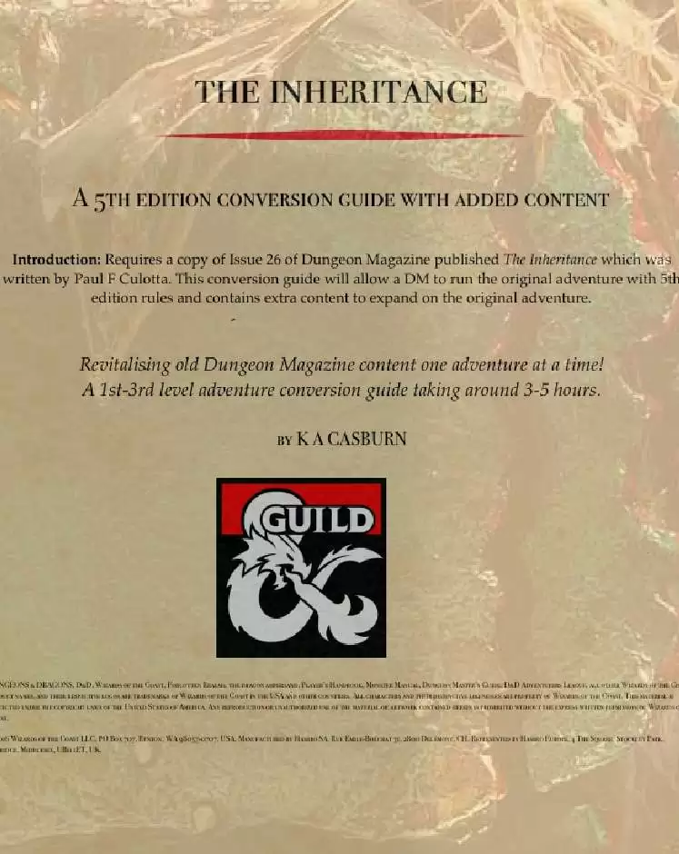 The Inheritance: Dungeon #26 Conversion Guide - Dungeon Masters Guild | DriveThruRPG