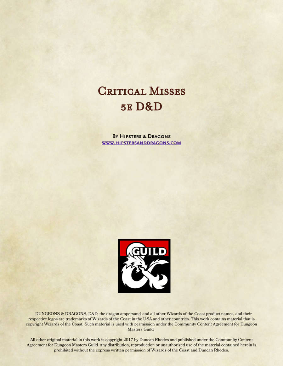 Critical Misses Tables 5e DnD - Dungeon Masters Guild | DriveThruRPG