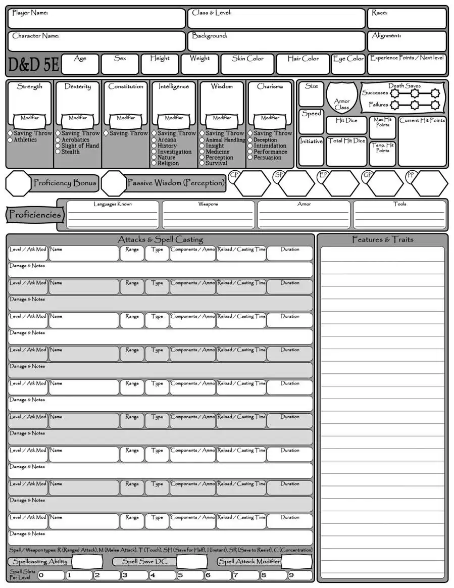 Condensed 5E Character Sheet - Dungeon Masters Guild | DriveThruRPG
