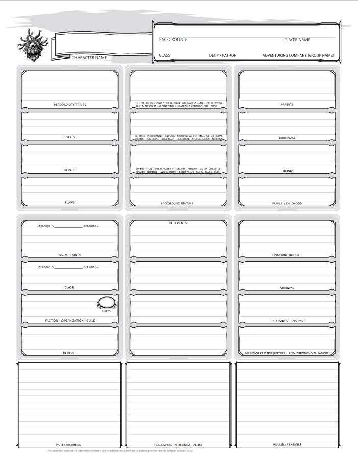 Xanathar's Character Sheets (Unofficial) - Dungeon Masters Guild ...
