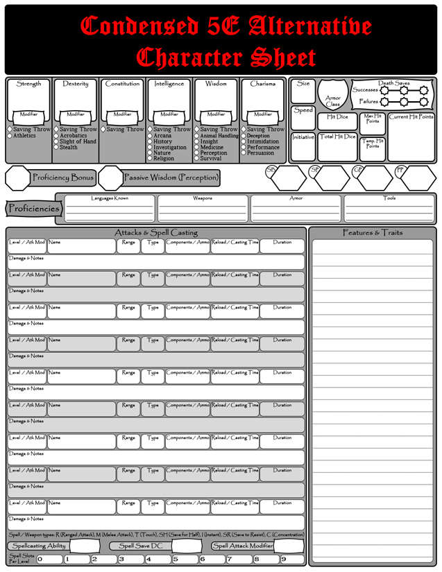 Condensed 5E Alternative Character Sheet - Dungeon Masters Guild ...