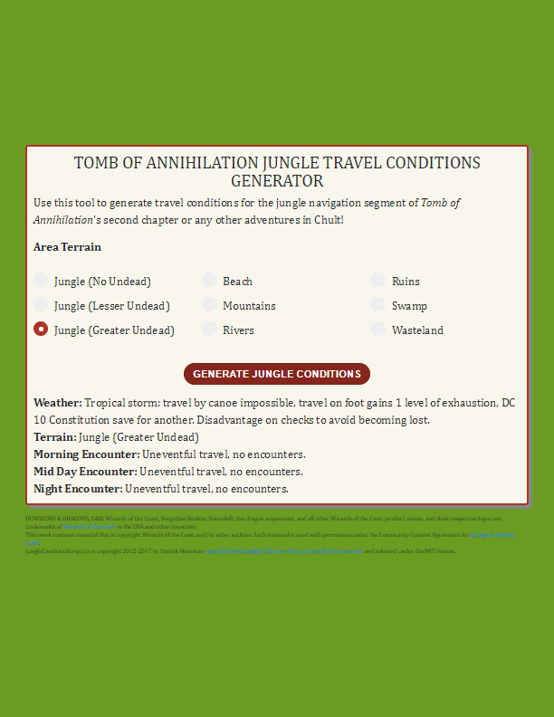 Tomb of Annihilation Jungle Travel Conditions Generator - Dungeon Masters Guild | DriveThruRPG