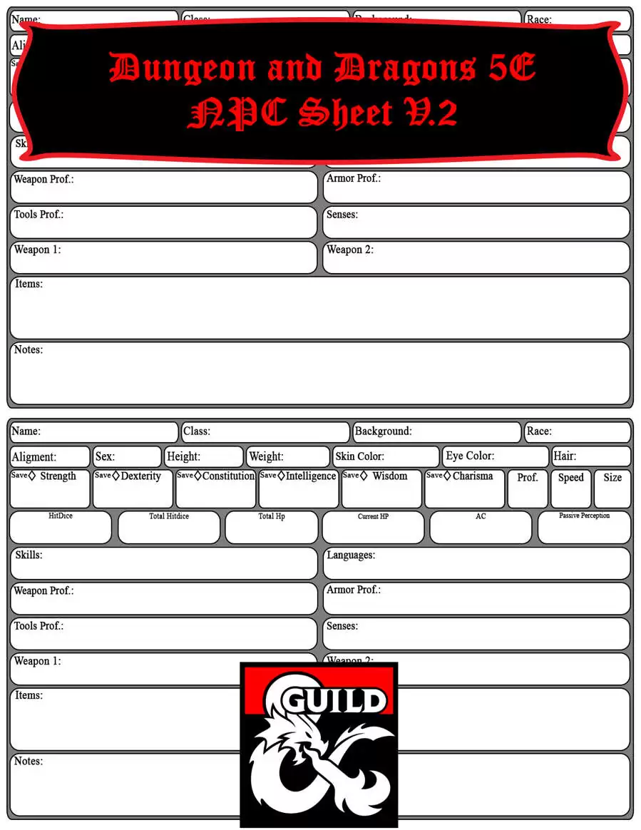 5E NPC sheet - Dungeon Masters Guild | DriveThruRPG
