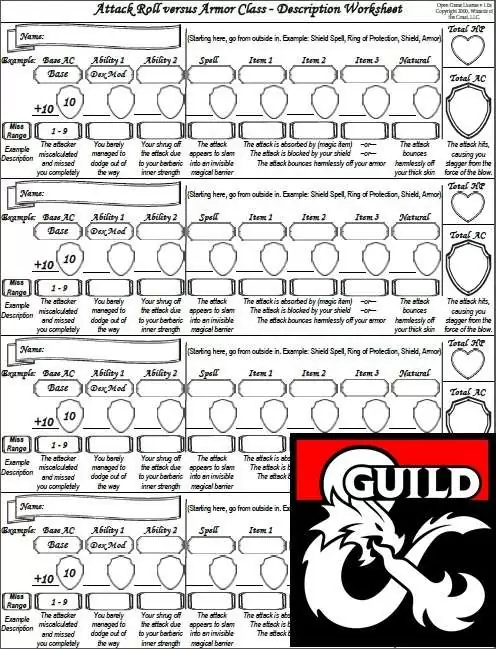 Arclords Attack Roll vs Armor Class Description Worksheet - Dungeon ...