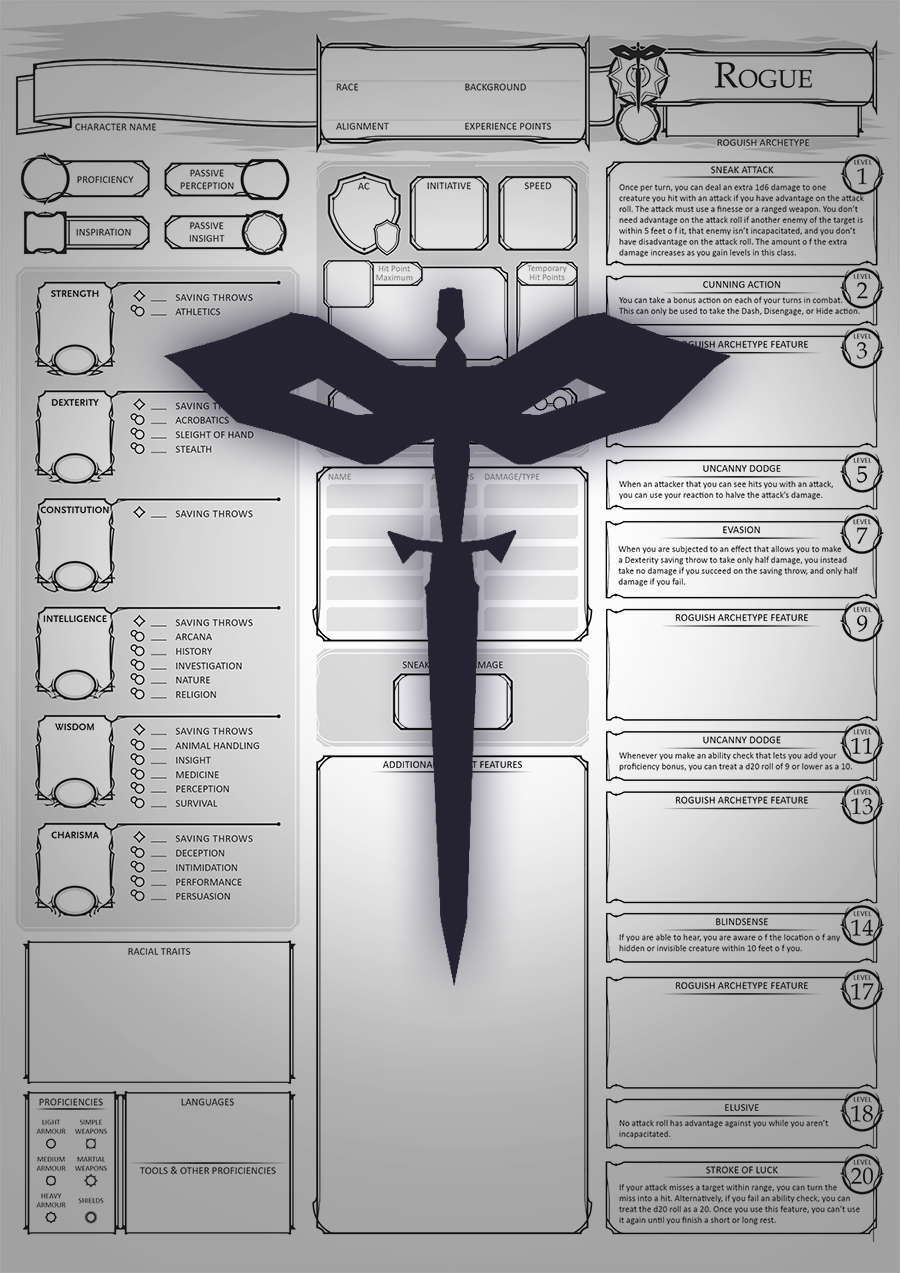 Class Character Sheets - The Rogue - Dungeon Masters Guild | DriveThruRPG